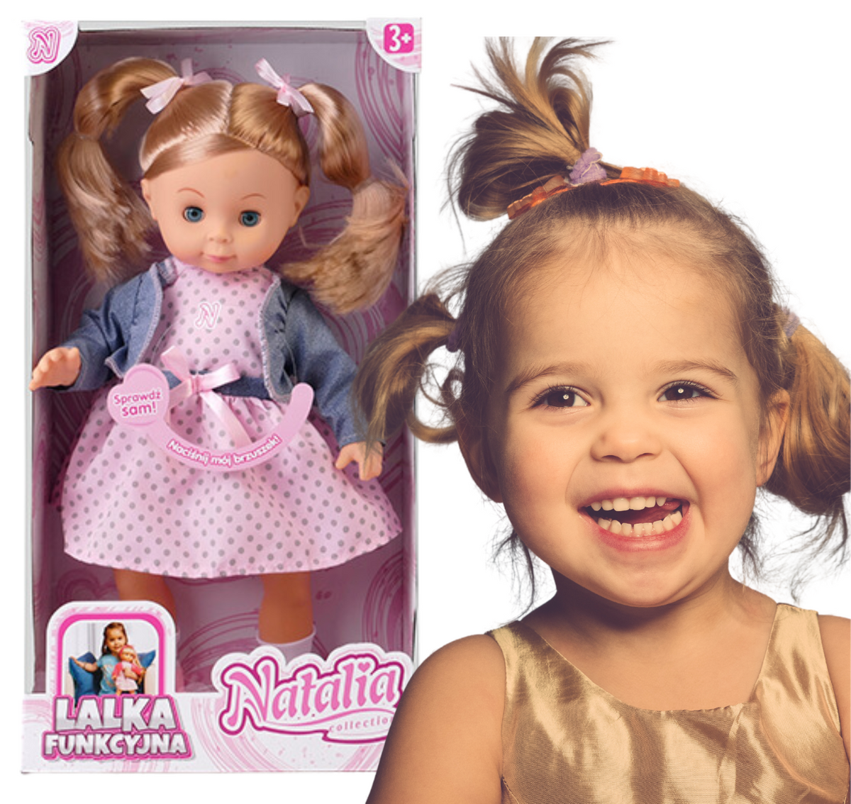 LALKA NATALIA długie włosy interaktywna mówi po polsku 39 cm granatowa ...